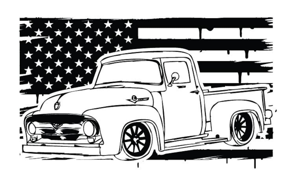 1956 Ford F100 Truck SVG, Truck SVG, Classic Truck SVG, American Flag ...