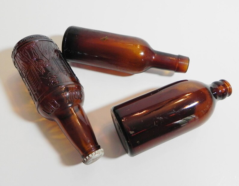 3 Vintage Amber Colored Bottles - Etsy