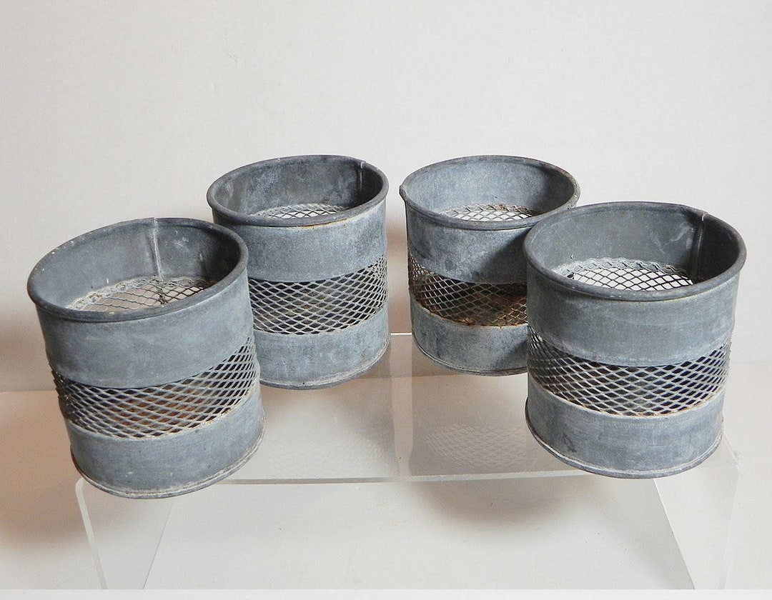 Four Vintage Tin Cups With Wire Mesh on Sides - Etsy