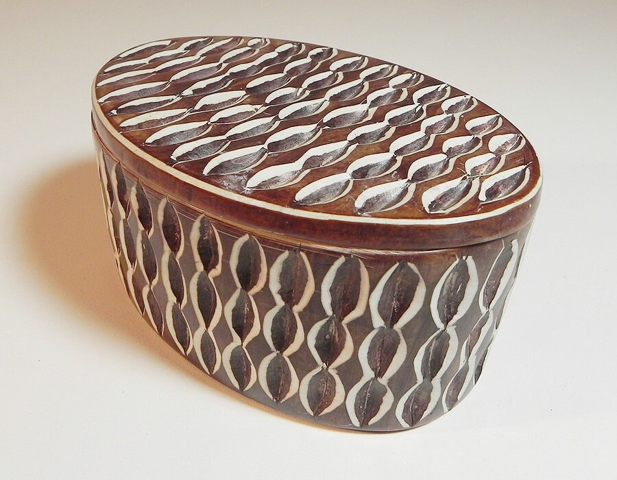 Decorative Stoneware Oval Box With Lid - Etsy