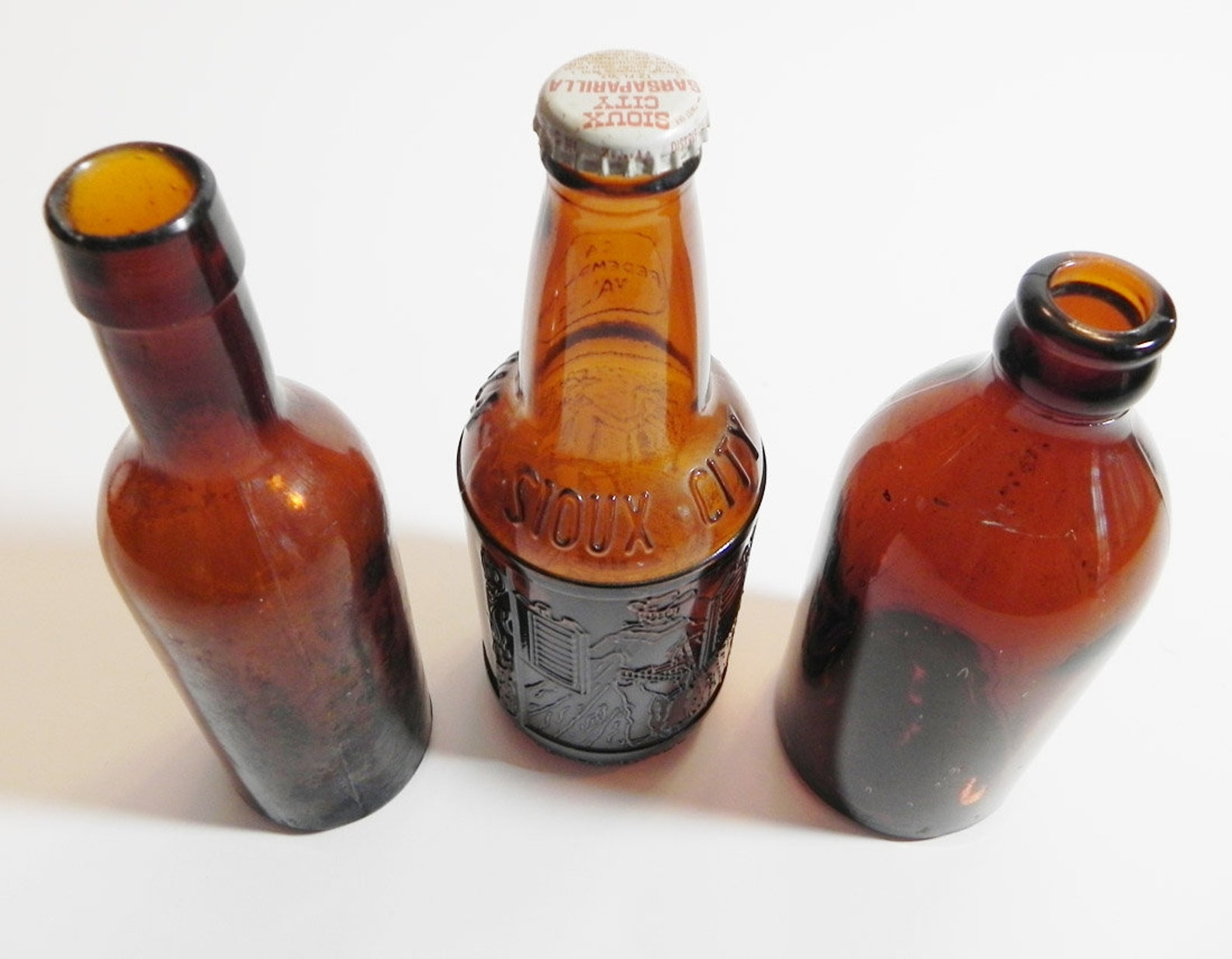 3 Vintage Amber Colored Bottles - Etsy