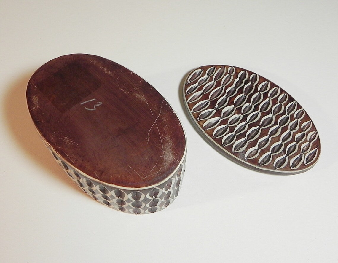 Decorative Stoneware Oval Box With Lid - Etsy