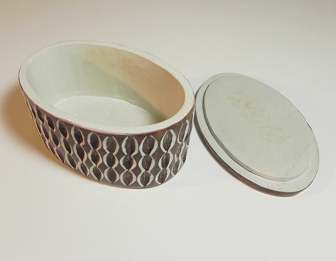 Decorative Stoneware Oval Box With Lid - Etsy