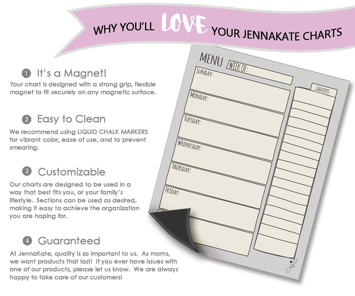 Weekly Meal Planner Magnet Chart With Grocery List - Etsy