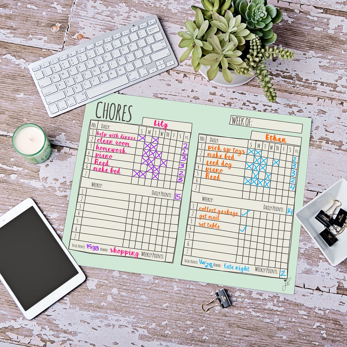 Multiple Child Behavior Reward Chore Chart Magnetic Dry Erase | Etsy