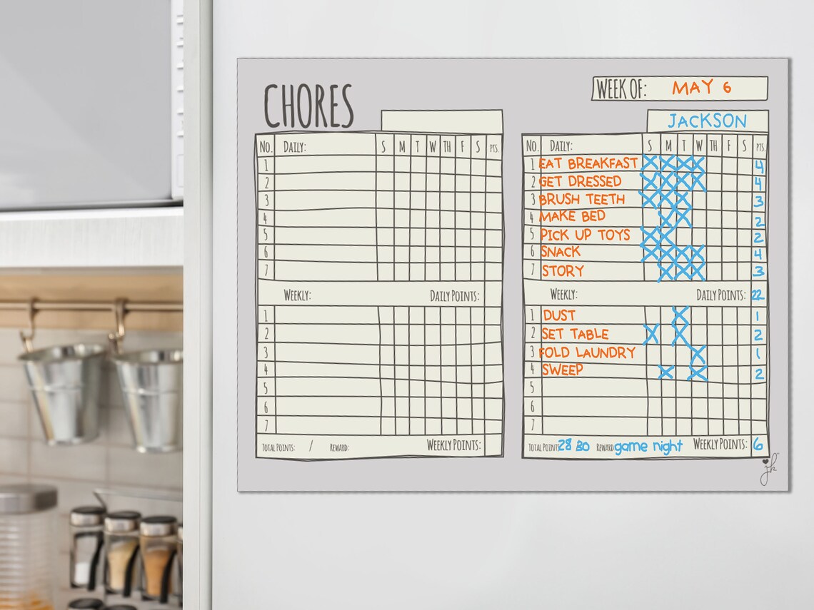 Multiple Child Chores Chart for Kids 2 Kid Dry Erase Daily - Etsy