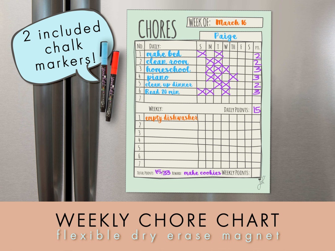 Magnetic Chore Chart for Kids Behavior & Routines Daily Chore Checklist ...