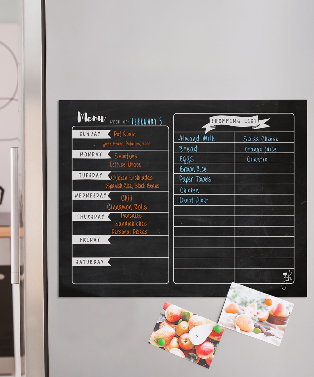Magnetic Dry Erase Menu and Grocery and Shopping List Chalkboard Design ...