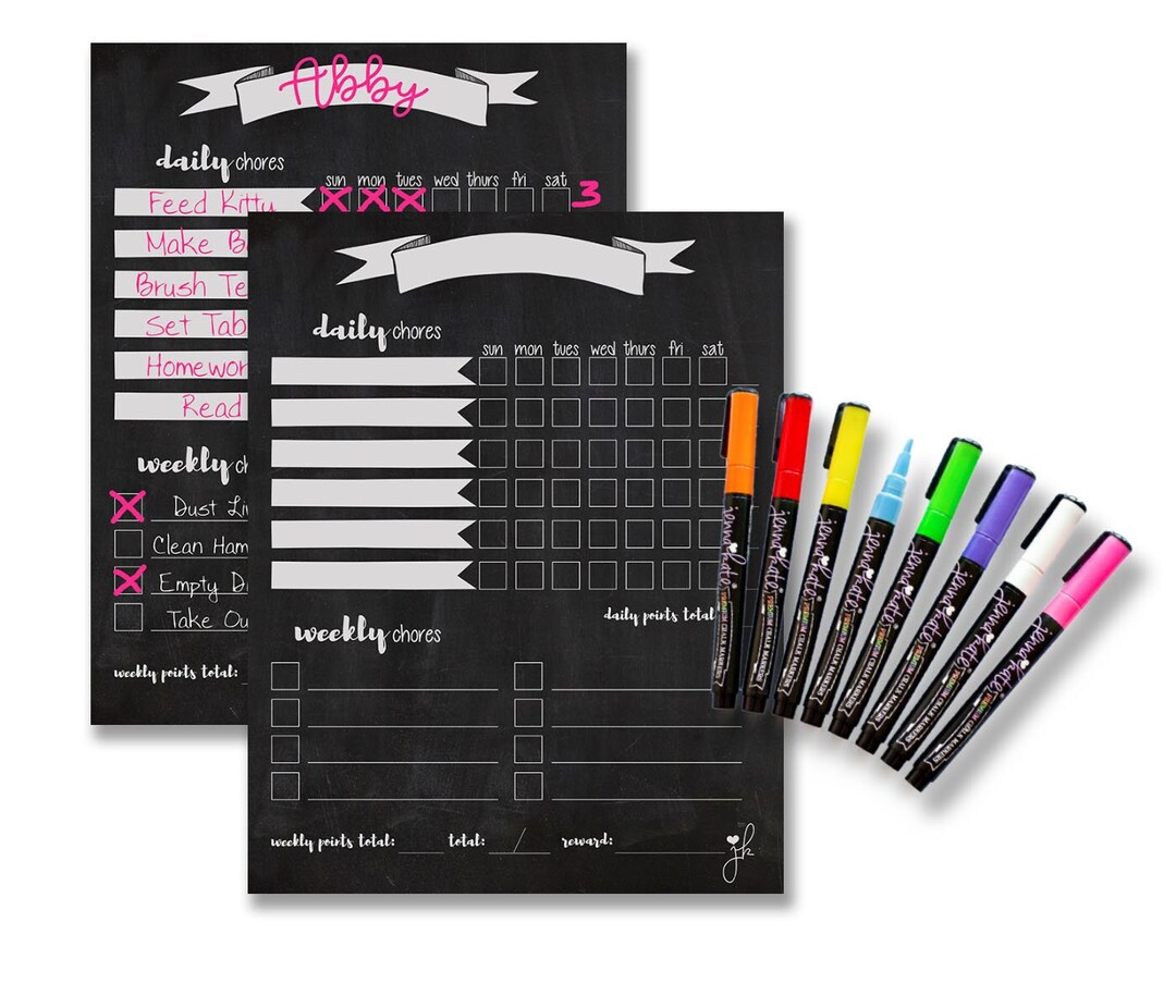 Chore Chart for Kids *2 PACK + Chalk Markers | Behavior Reward Chart ...