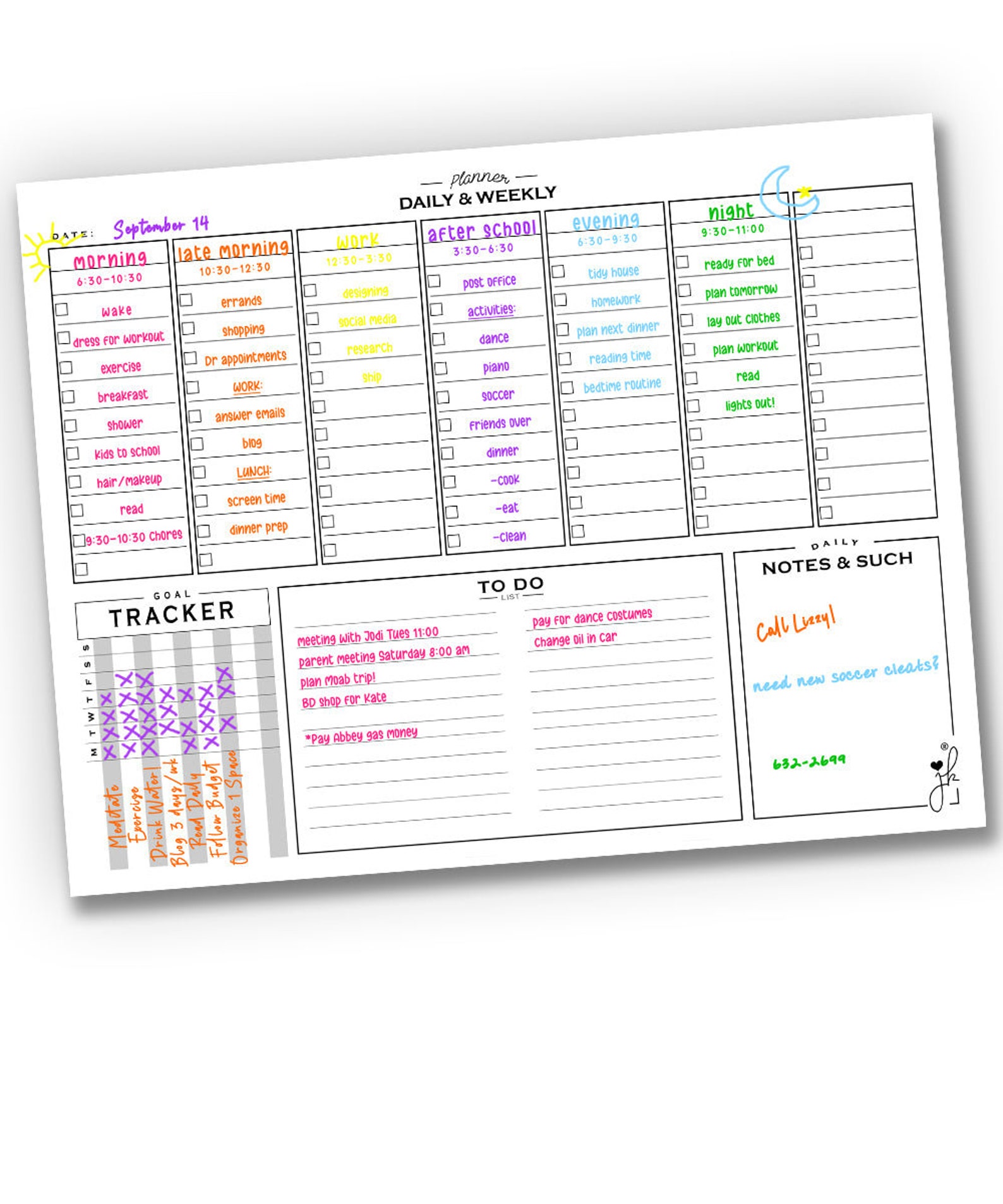 Time Block Schedule Planner Mid Mod 18x14 - Etsy