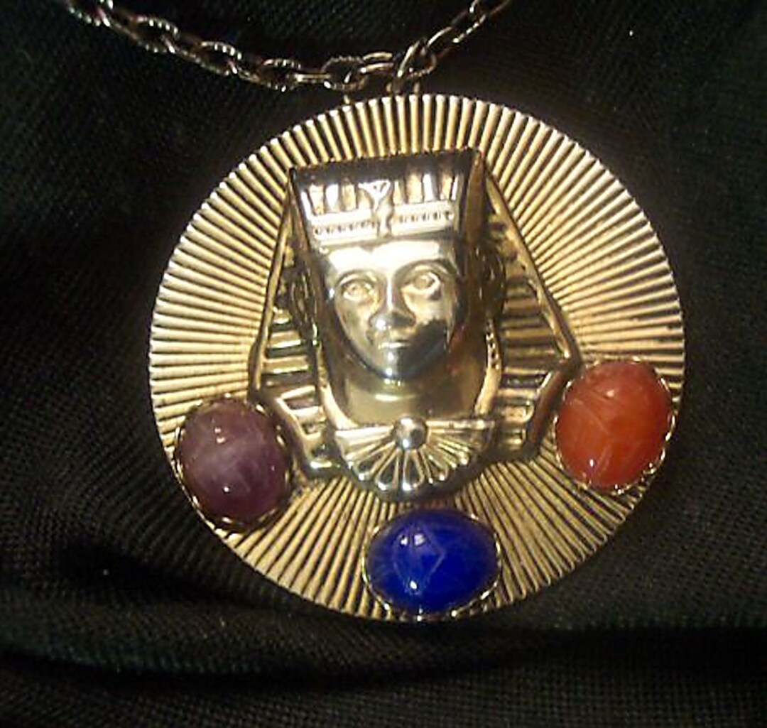 Vintage King Tut Necklace With Glass Scarabs - Etsy