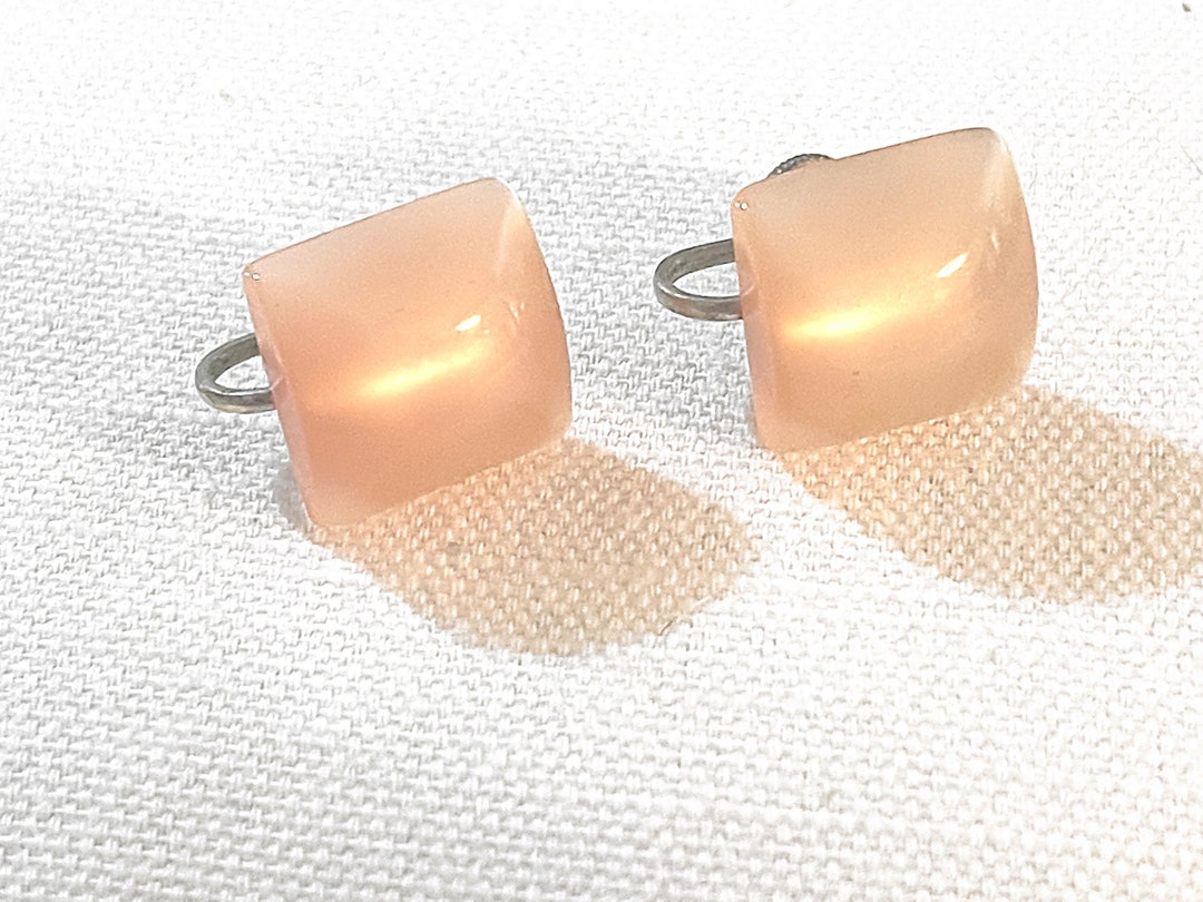 Vintage Peachy Lucite Screw Back Earrings - Etsy