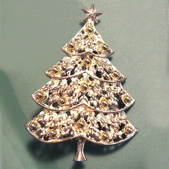 Vintage Christmas Tree Pin Multi tone - Gem