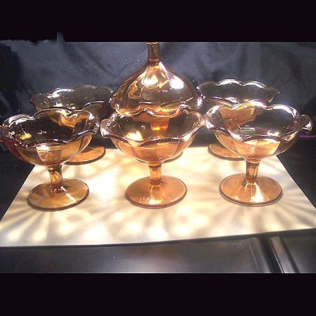 Yellow-brown Depression Glass Flute Sherbet - Ice Cream Dish, Serving ...