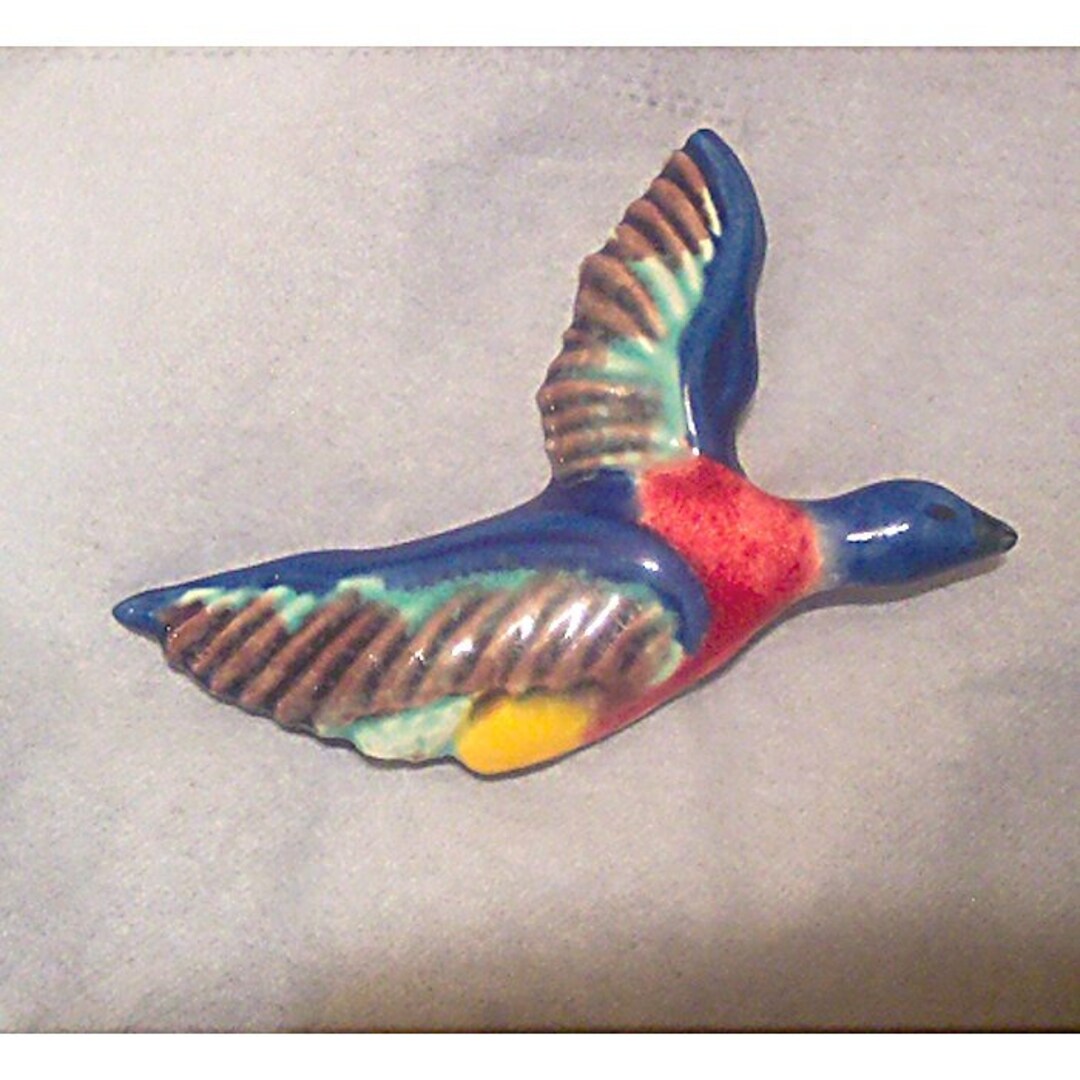 Vintage Ceramic Flying Bird Pin Brooch Possible Elzac - Etsy
