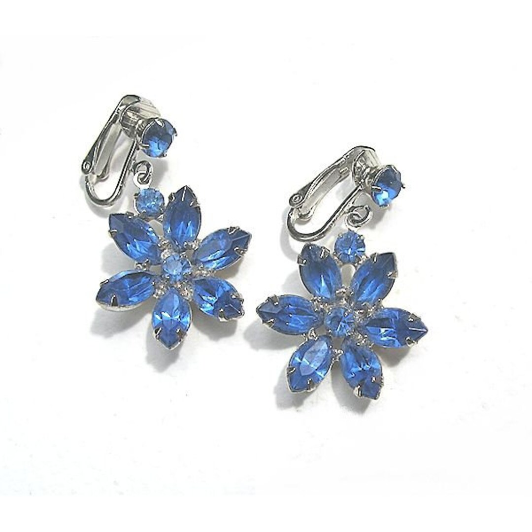 Vintage Blue Star Rhinestone Dangle Clip Earrings - Etsy