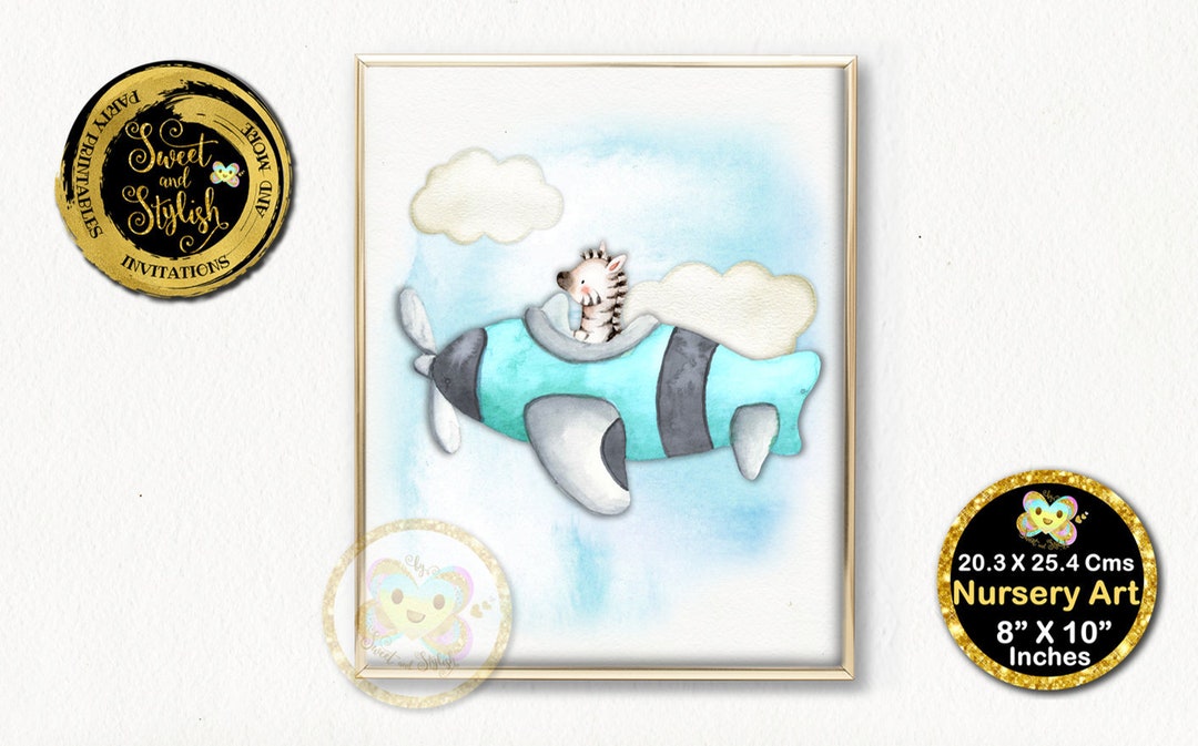 Airplane Nursery Art, Zebra Airplane Baby Wall Art, Zebra Room Decor ...