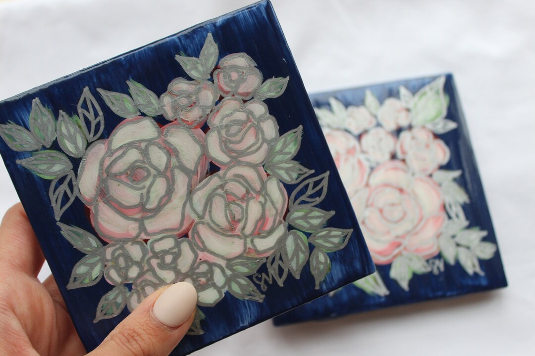 Hand-painted Coasters Ceramic Coasters Hand-painted Tiles Serena - Etsy