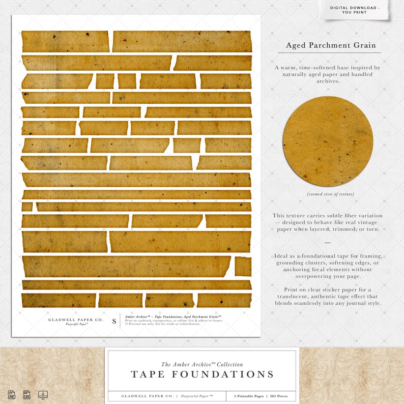 Printable Vintage Tape Strips | 205 Faux Aged Paper Tapes for Journals ...