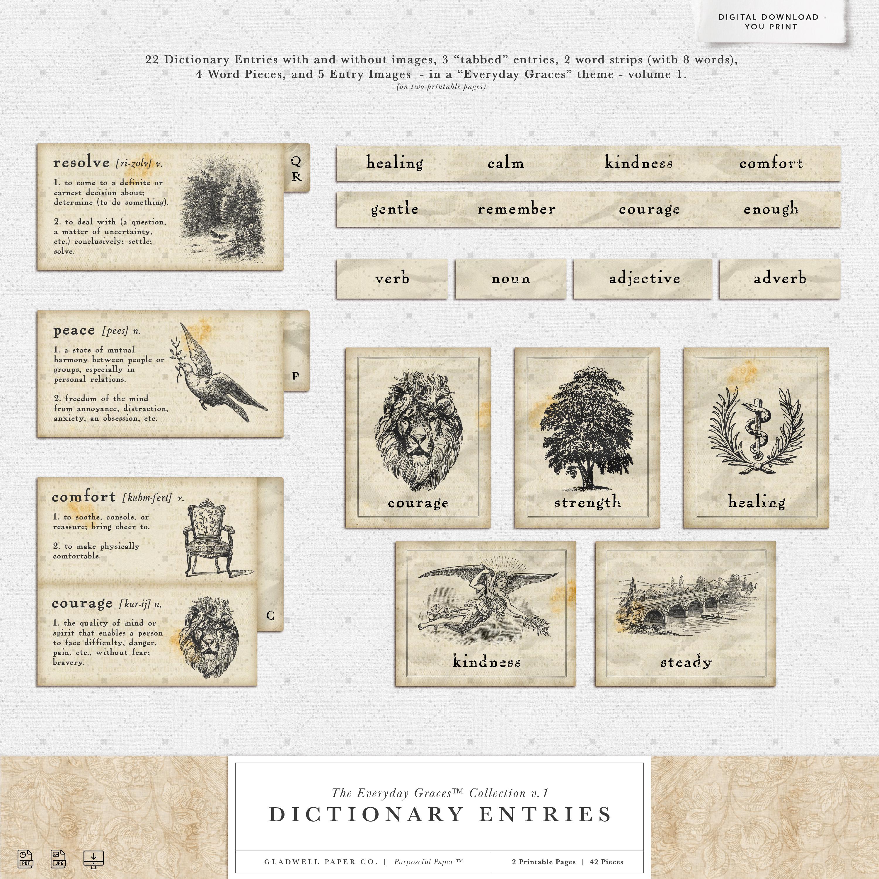 Vintage Dictionary Entries Printable – Everyday Graces Vol. 1 | 42 ...