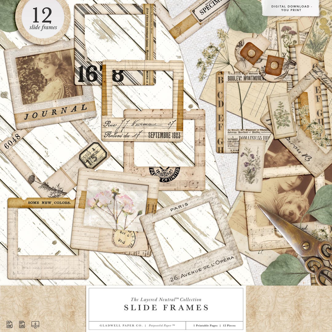 Vintage Slide Frames Printable | 12 Neutral Journal Frames | Junk ...