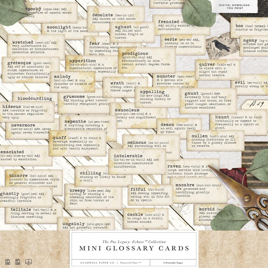 Printable Vintage Definition Cards for Junk Journals | Mini Glossary ...