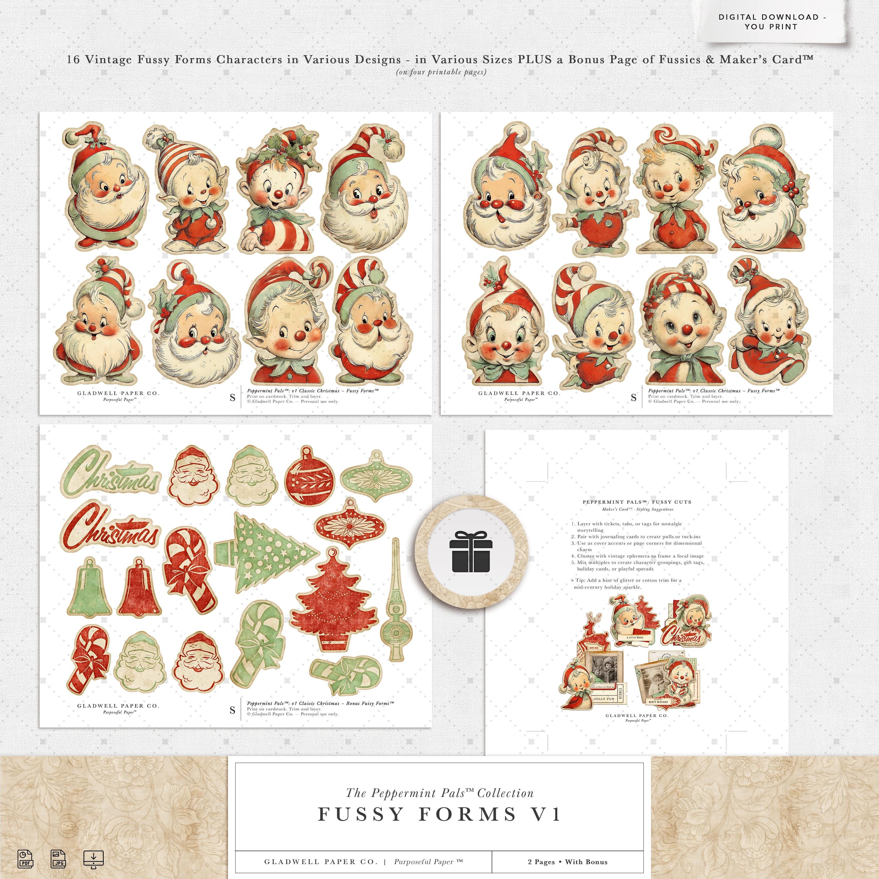 Vintage Christmas Santa & Elf Fussy Cuts Printable for Holiday Junk ...
