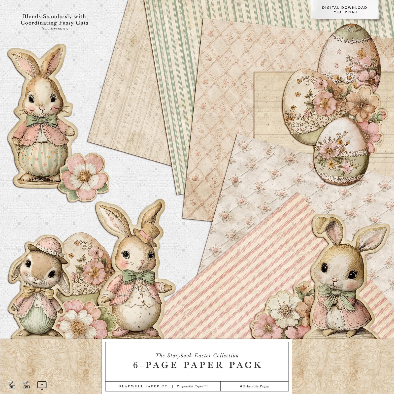 Easter Paper Pack Printable Storybook 6 Pages Vintage Spring ...