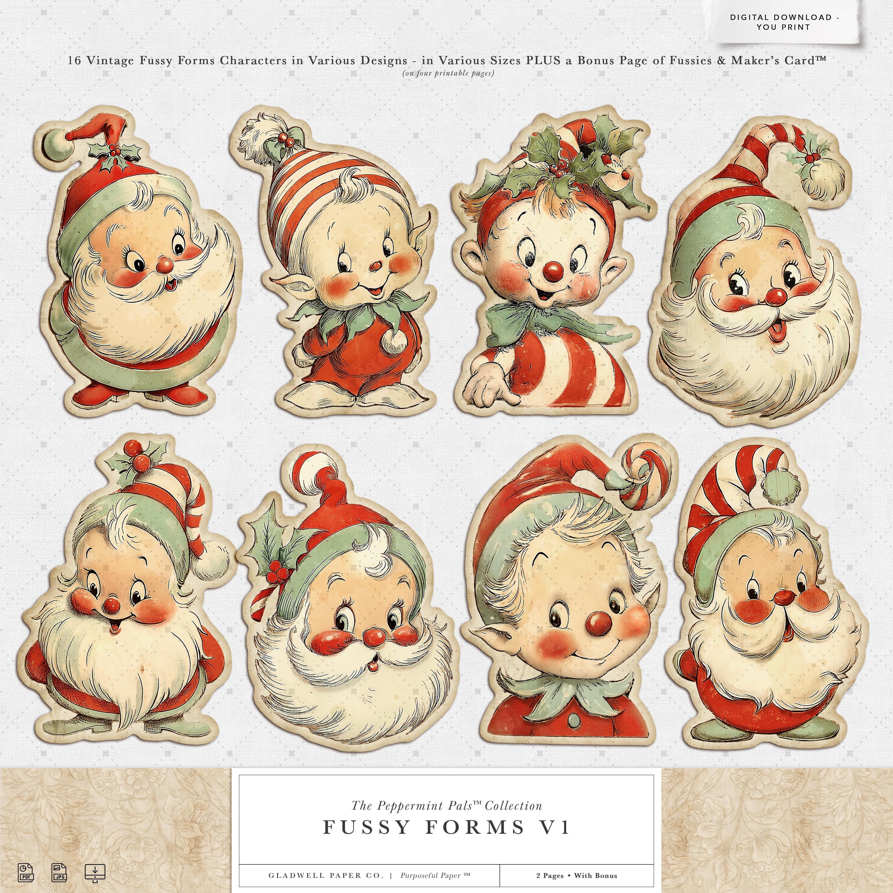 Vintage Christmas Santa & Elf Fussy Cuts Printable for Holiday Junk ...