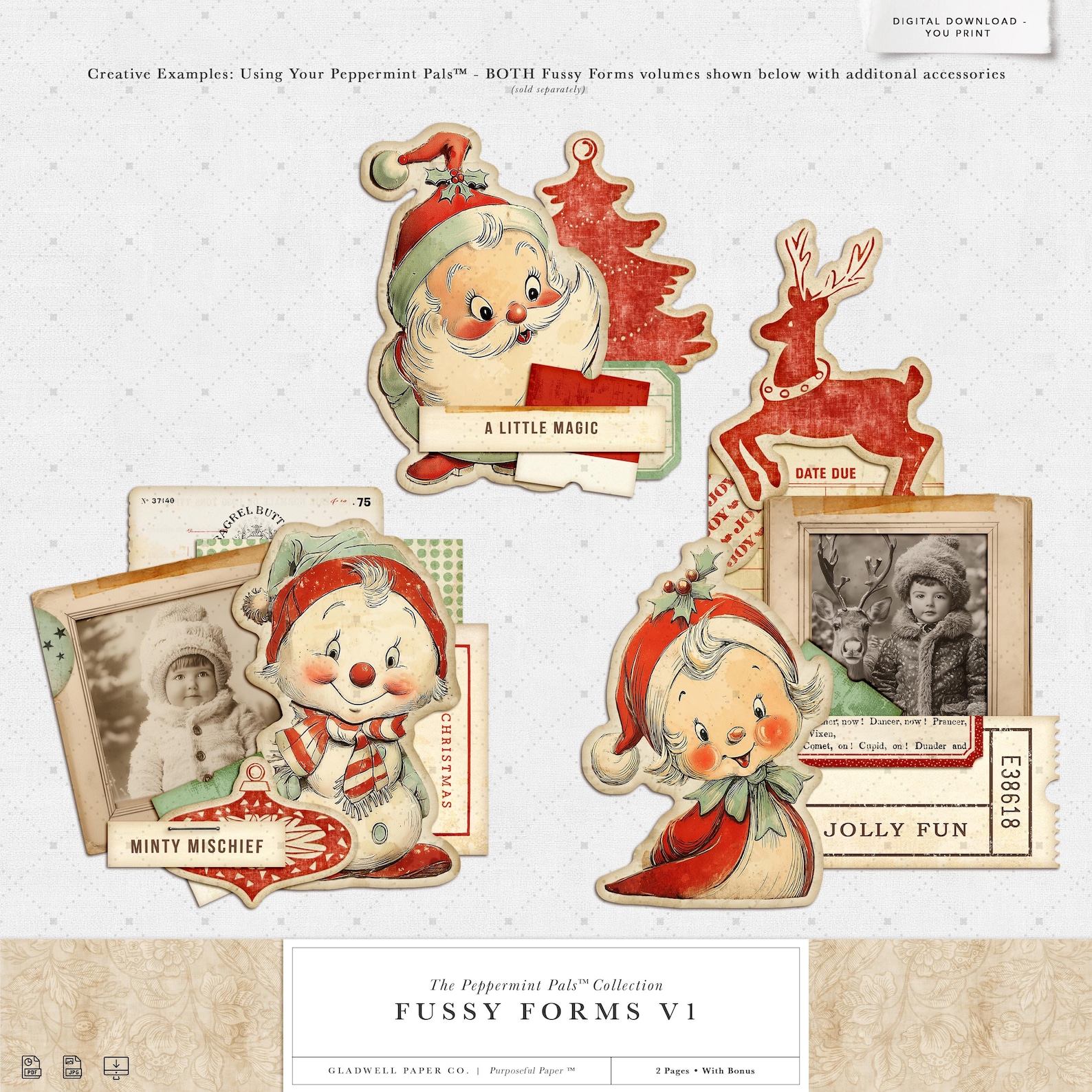 Vintage Christmas Santa & Elf Fussy Cuts Printable for Holiday Junk ...