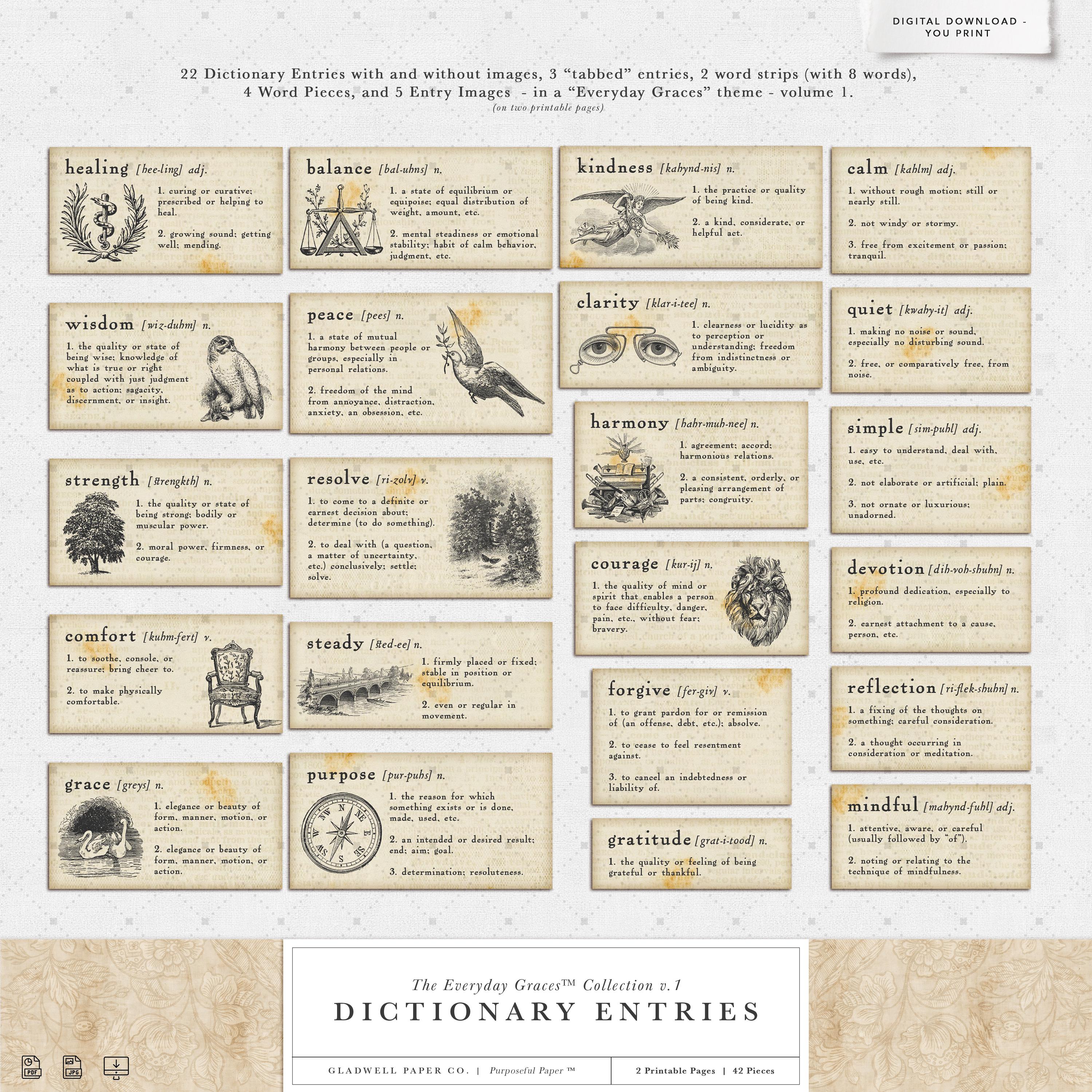 Vintage Dictionary Entries Printable – Everyday Graces Vol. 1 | 42 ...