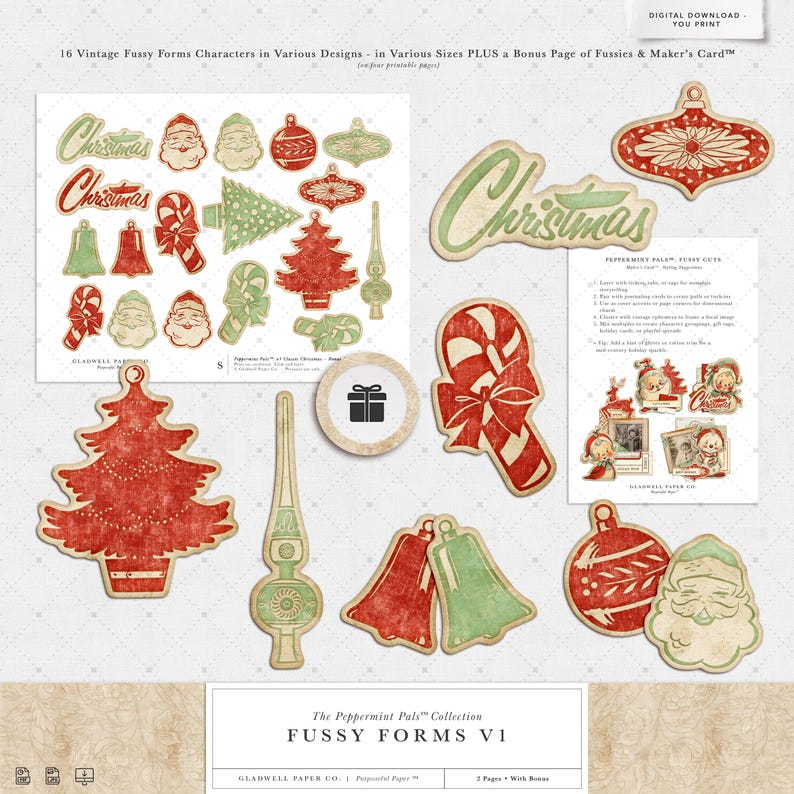 Vintage Christmas Santa & Elf Fussy Cuts Printable for Holiday Junk ...