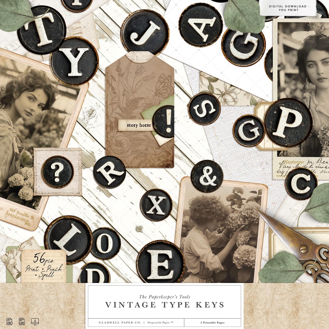 Typewriter Rounds™ – Printable Vintage Alphabet Fussy Cuts | 56 ...