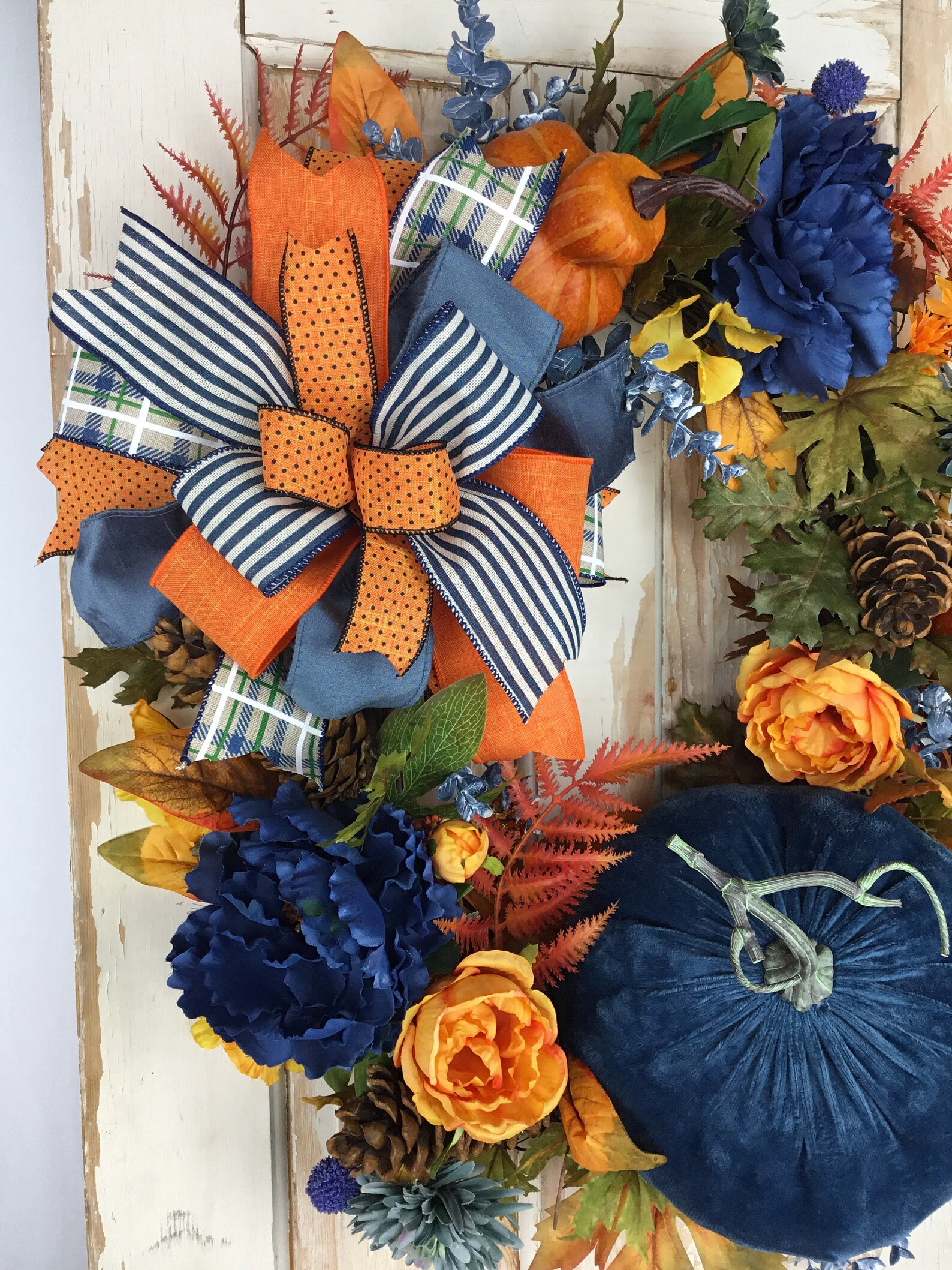 Blue Fall Wreathblue Fall Wreath for Front Doorblue and - Etsy