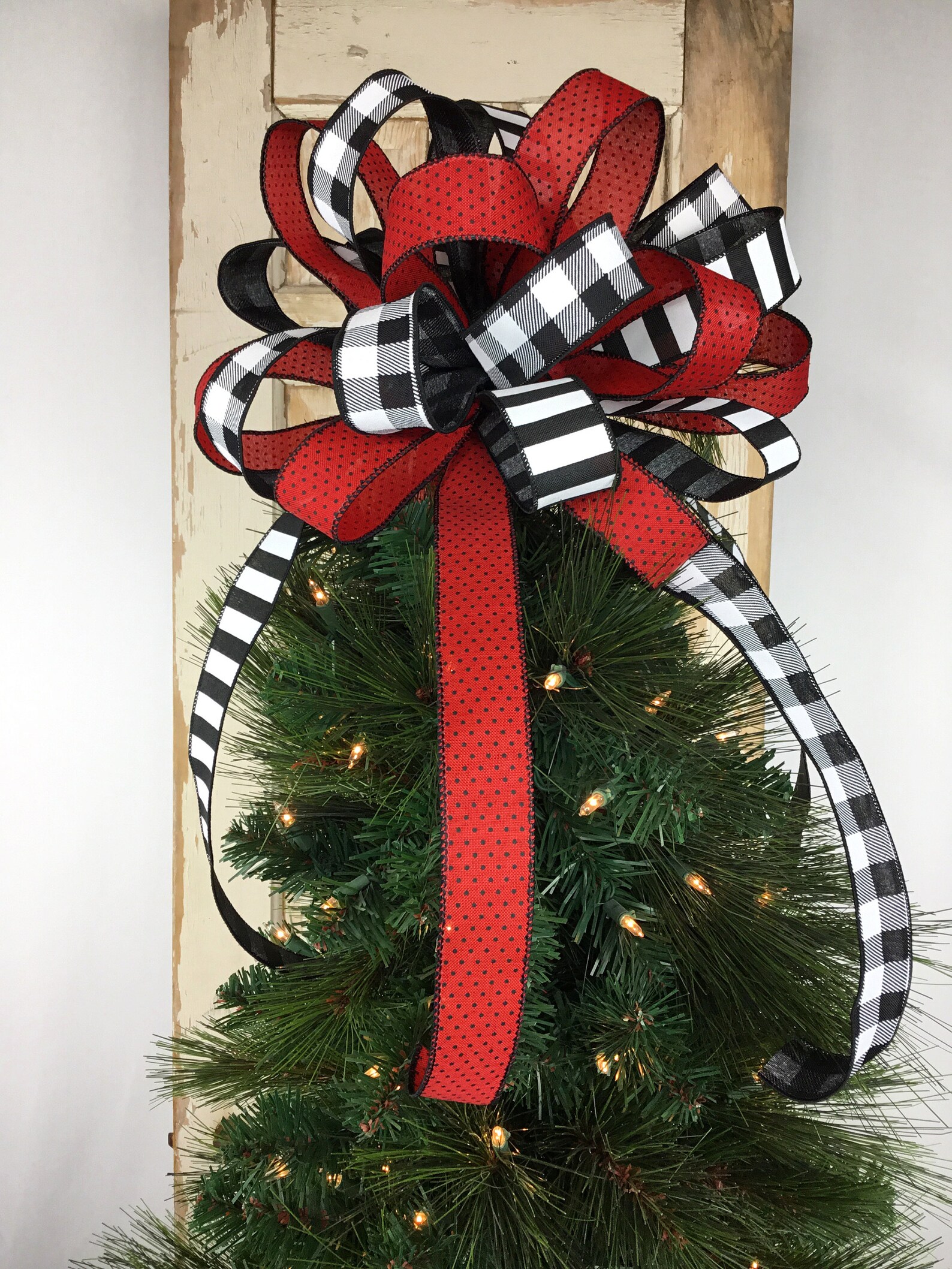 Farmhouse Tree Topperred and Black Tree Topperbuffalo Plaid | Etsy