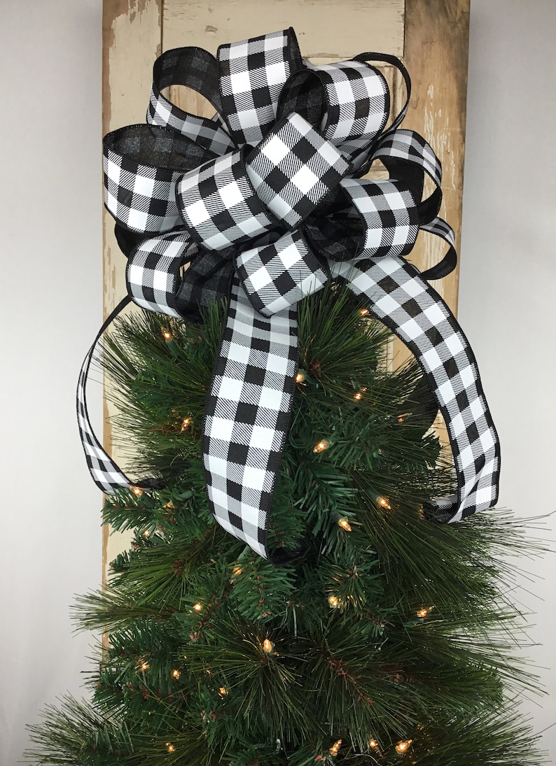 Farmhouse Tree Topper~black and White Tree Topper~buffalo Plaid Tree ...