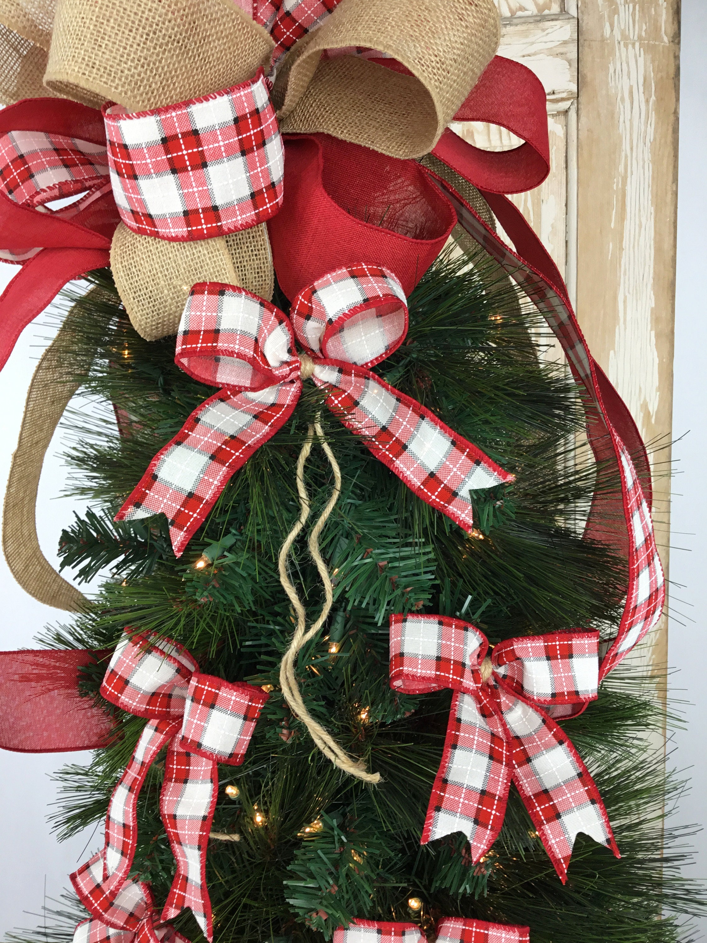 Christmas Tree Bow~country Plaid Bows~set of 6 Bows~red Cream Plaid ...