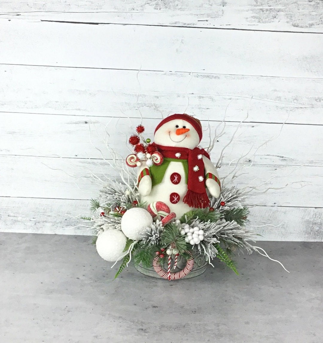 Holiday Centerpiece~country Christmas Centerpiece~snowman Centerpiece ...