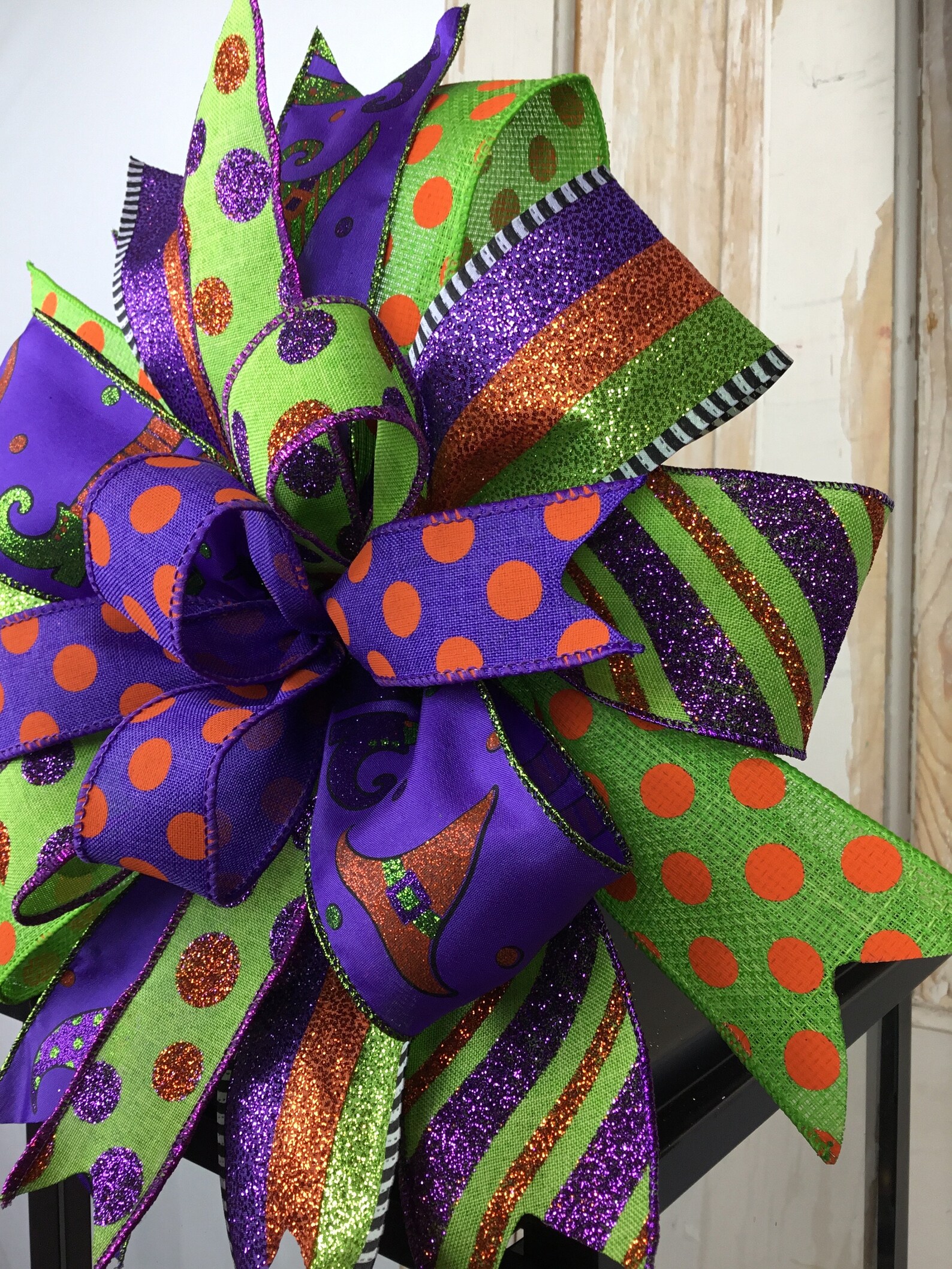 Halloween Wreath Bow~witch Bow~trick or Treat Bow~halloween Hanger Bow ...