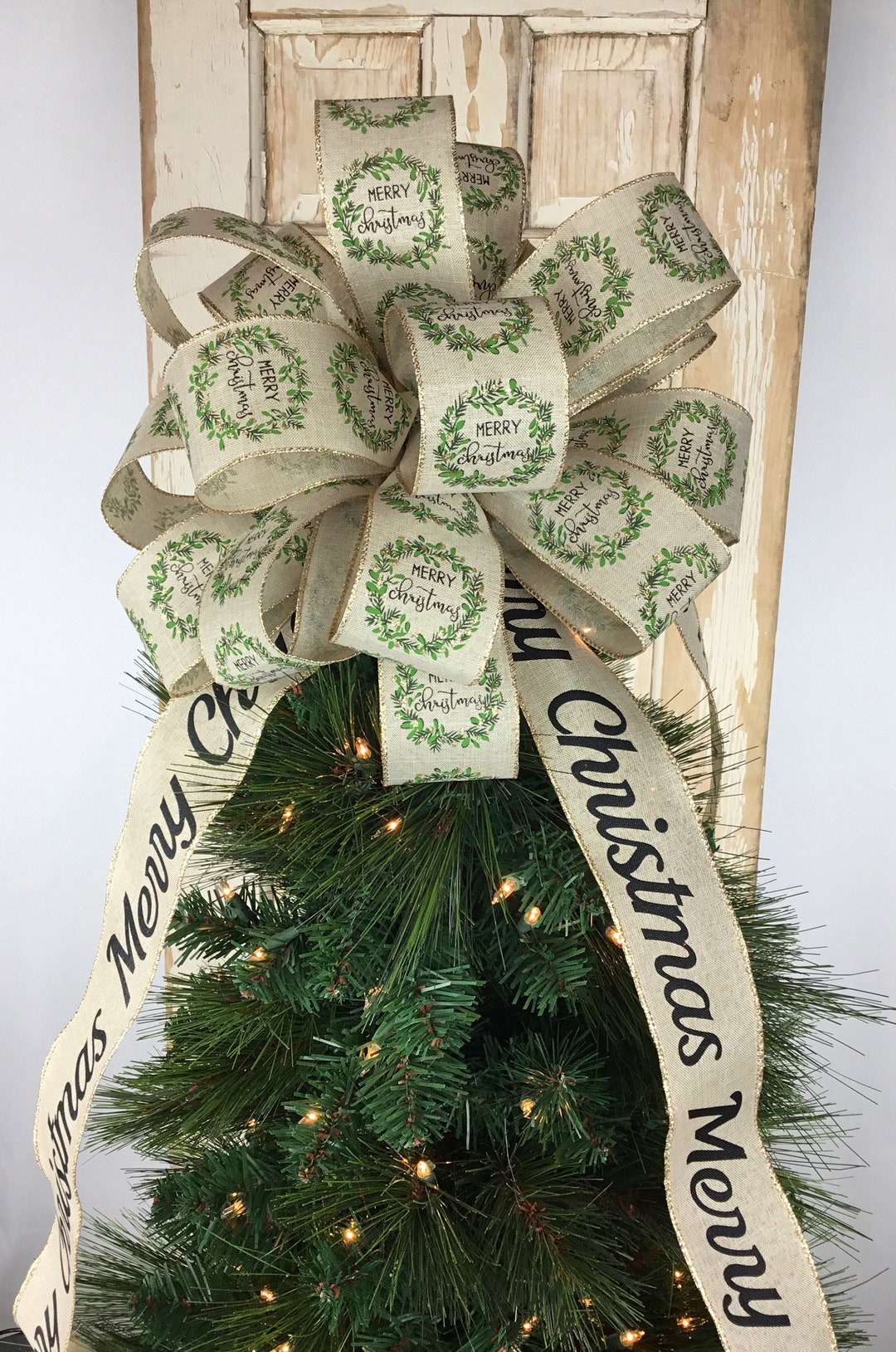Farmhouse Tree Topper~merry Christmas Topper Bow~christmas Tree Topper ...