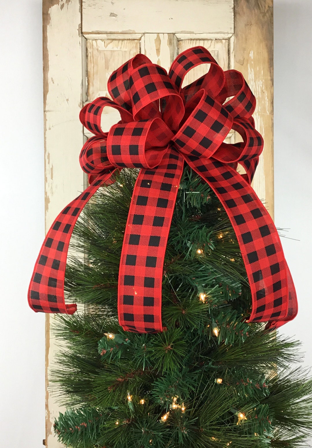 Farmhouse Tree Topper~red and Black Tree Topper~buffalo Plaid Tree ...