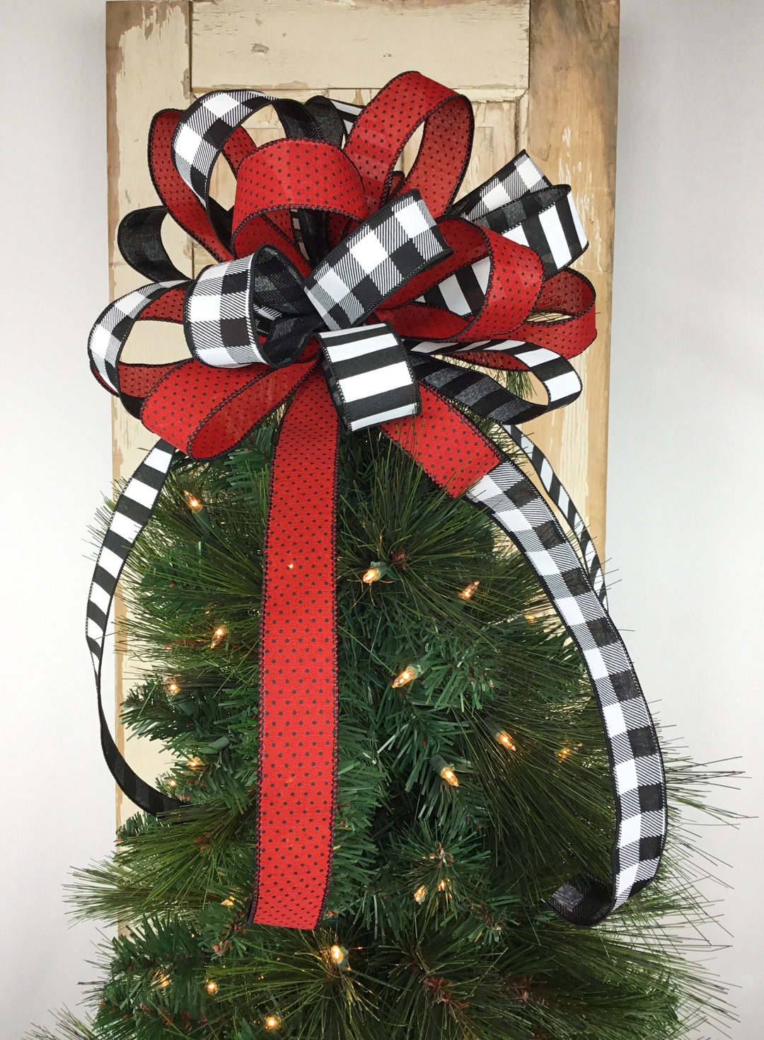 Farmhouse Tree Topper~red and Black Tree Topper~buffalo Plaid Tree ...