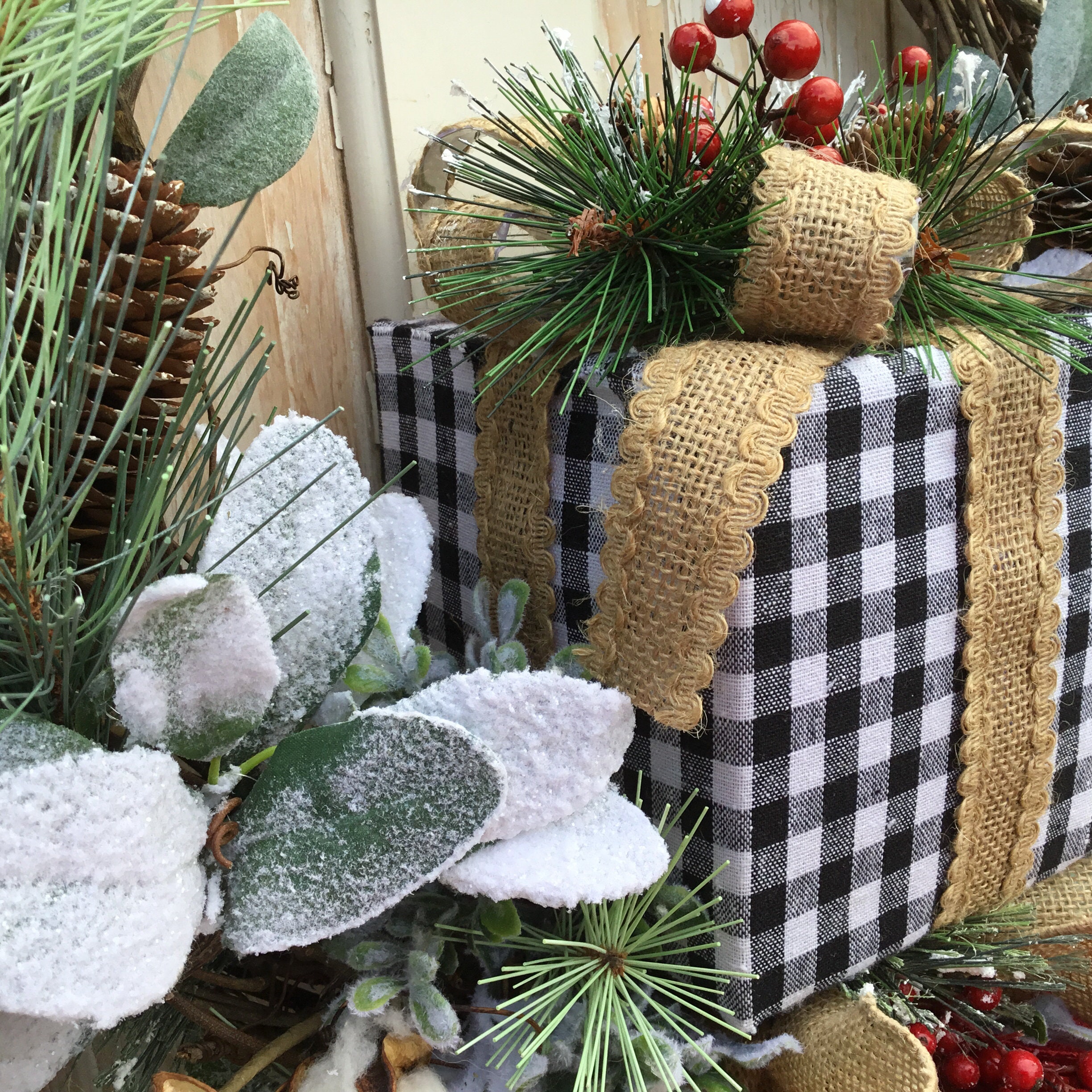 Black White Buffalo Plaid Christmas Wreath~burlap Holiday Wreath~black ...