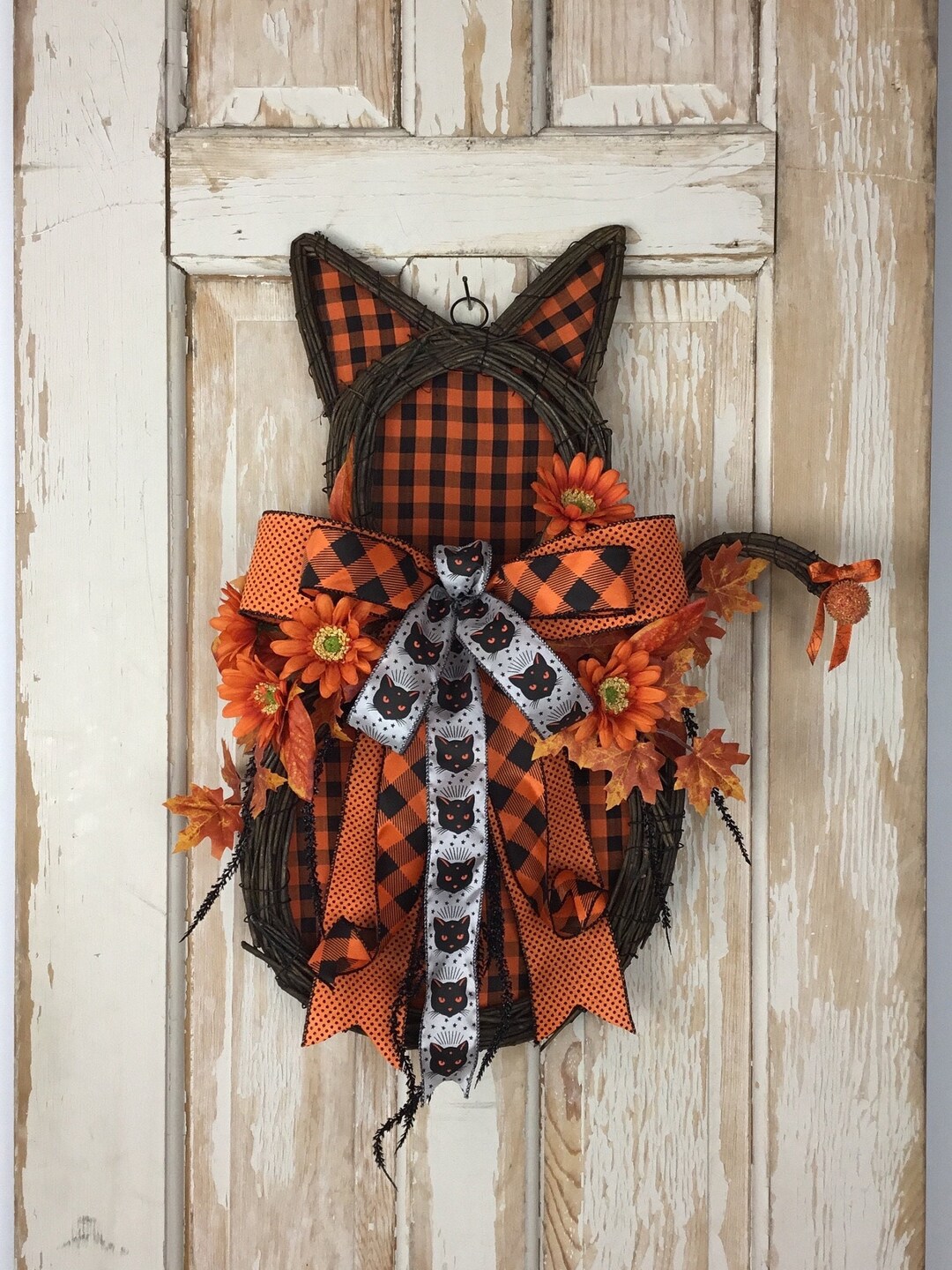 Kitty Halloween~cat Door Decor~halloween Cat Hanger~cat Lover Decor ...