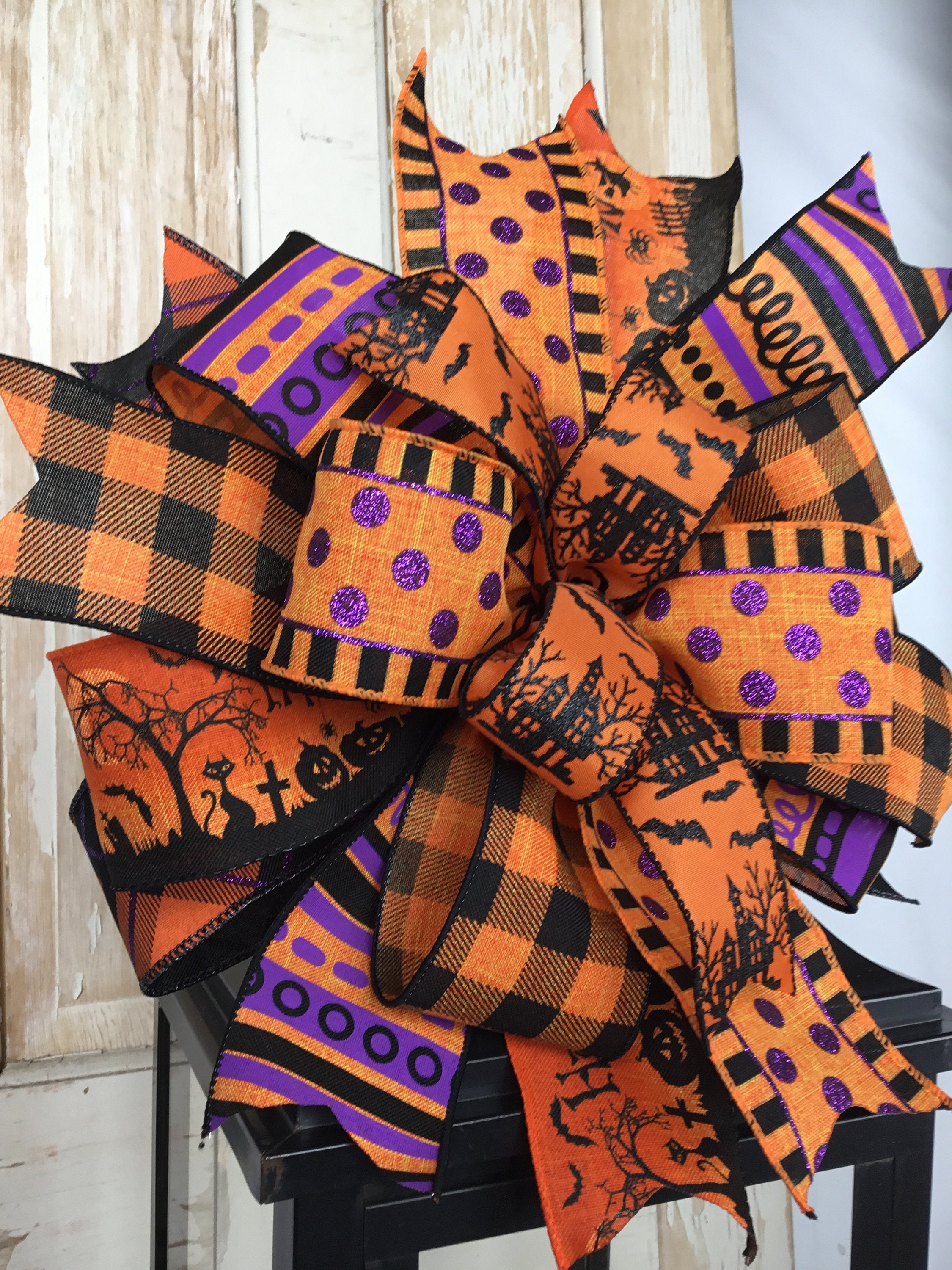 Halloween Wreath Bow~halloween Door Hanger Bow~swag Bow~mailbox Bow ...