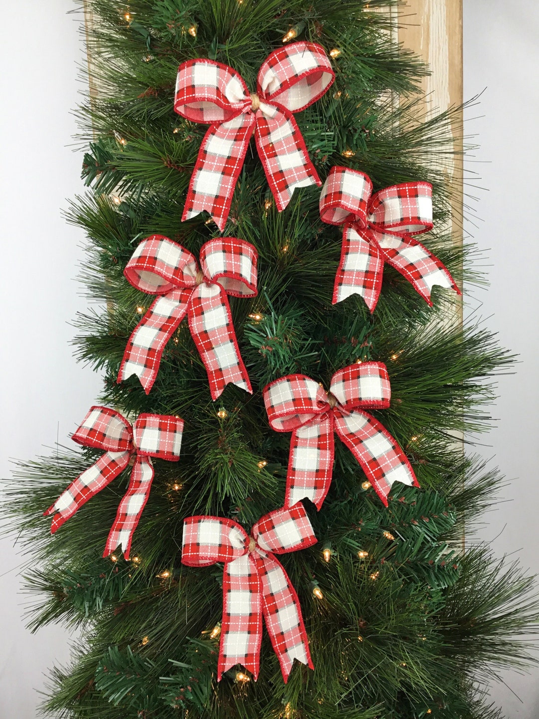 Christmas Tree Bow~country Plaid Bows~set of 6 Bows~red Cream Plaid ...