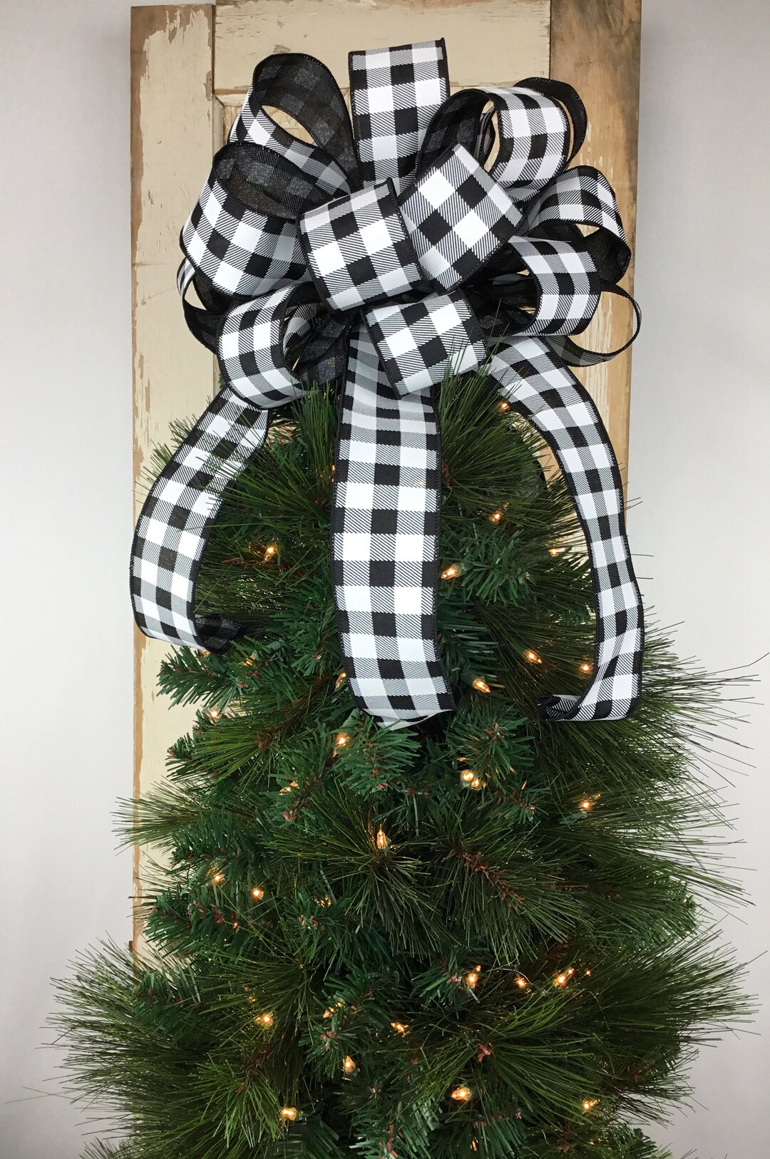 Farmhouse Tree Topper~black and White Tree Topper~buffalo Plaid Tree ...
