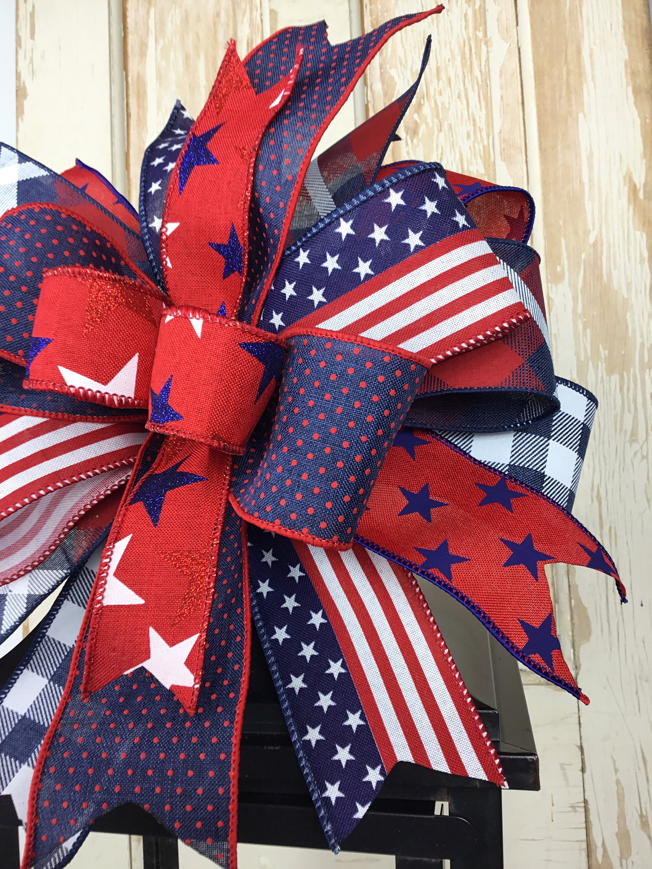 Patriotic Bow~lantern Bow~mailbox Bow~red White and Blue Wreath Bow ...
