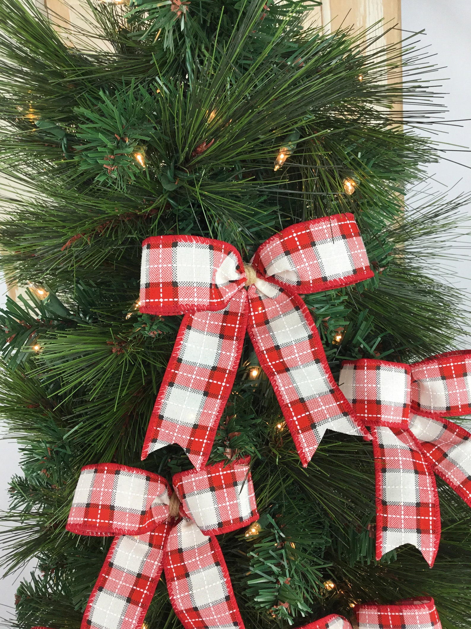 Christmas Tree Bow~country Plaid Bows~set of 6 Bows~red Cream Plaid ...