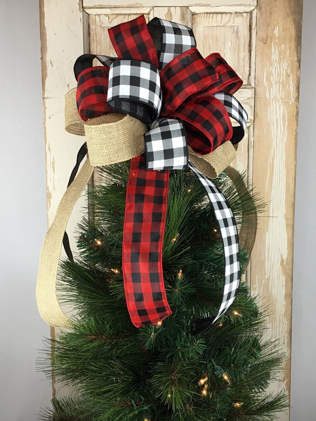 Farmhouse Tree Topper~red and Black Christmas Tree Topper~country Tree ...